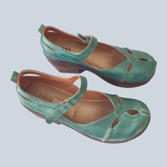 Jafa | Shoes | Jafa Teal Chunky Mary Jane Shoes Leather Upper Handmade ...